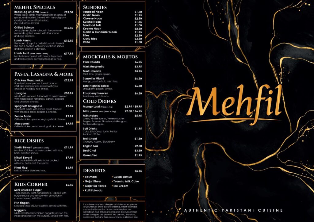 Menu – Mehfil MCR