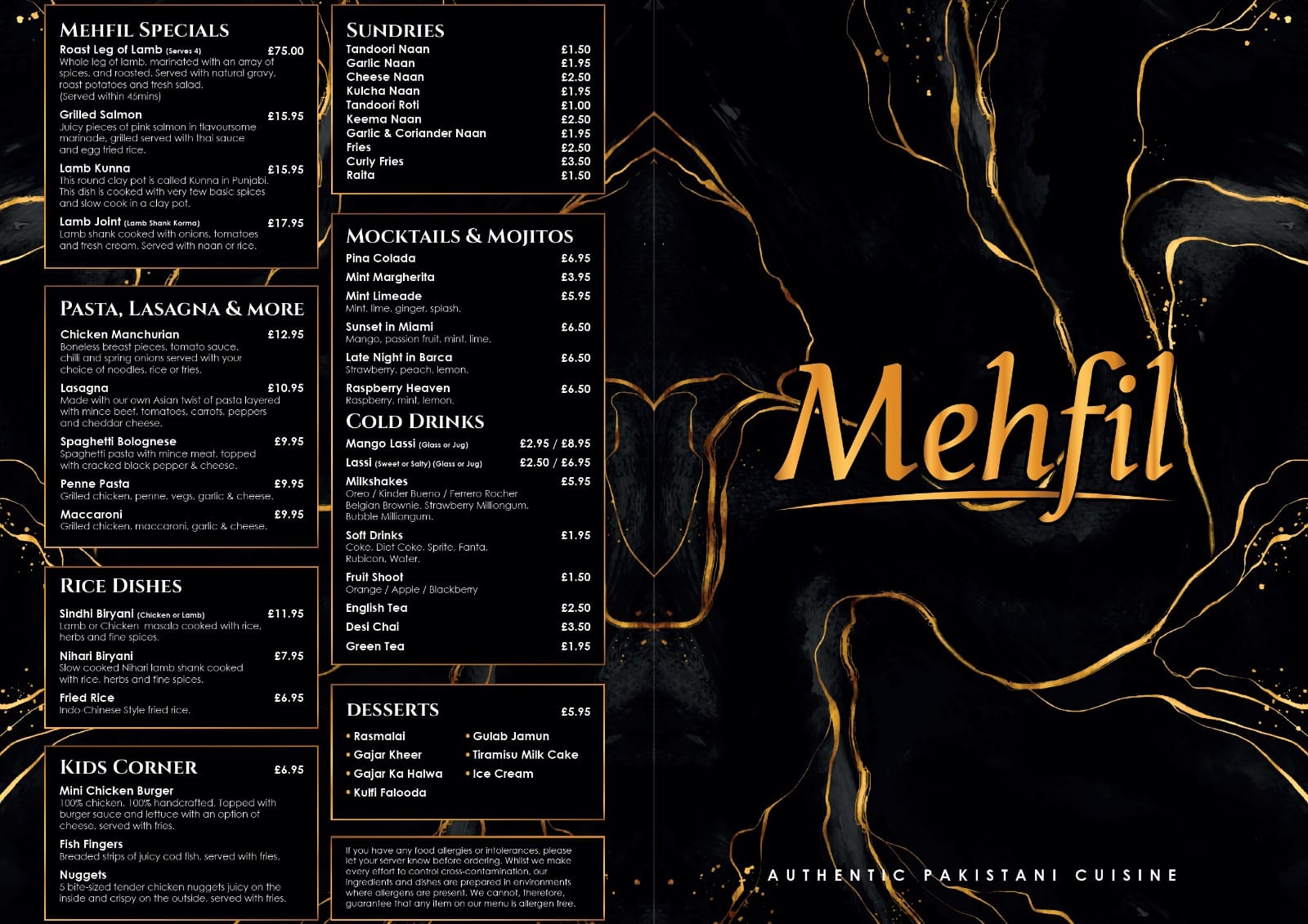 Menu – Mehfil MCR